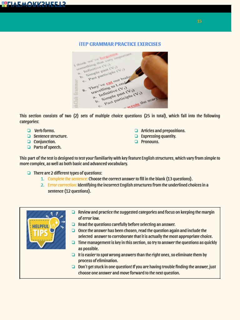 Itep Grammar Practice Exercises: Complete The Sentence: Error Correction | PDF | English ...