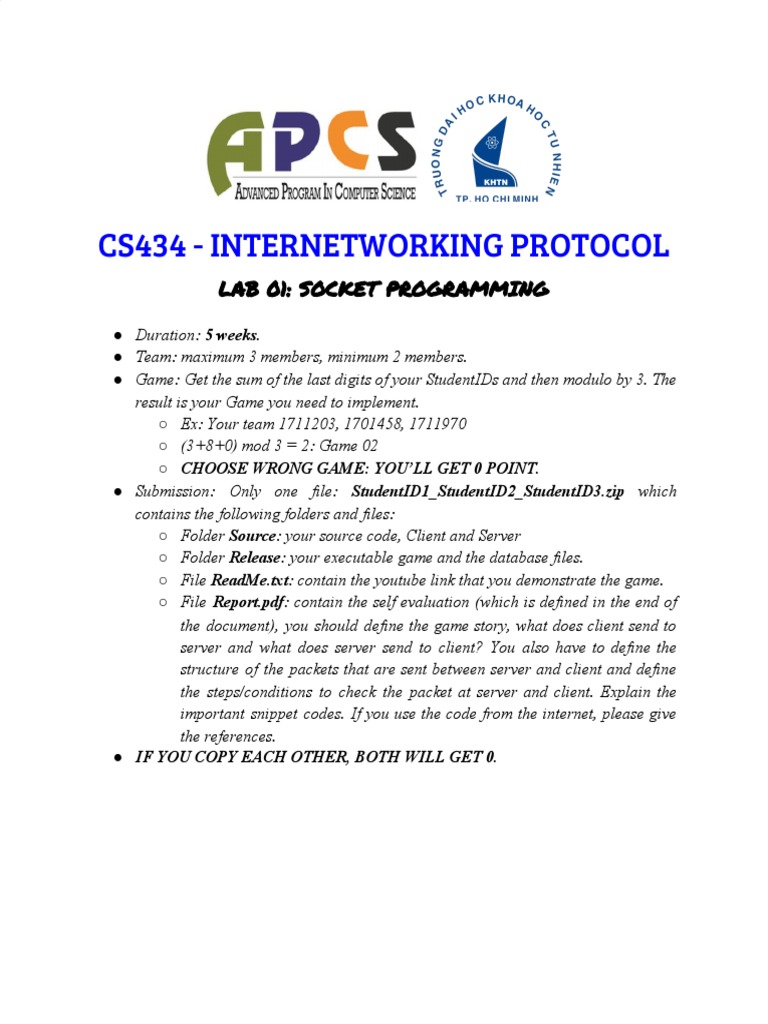 Cs434 - Internetworking Protocol: Lab 01: Socket Programming | PDF ...