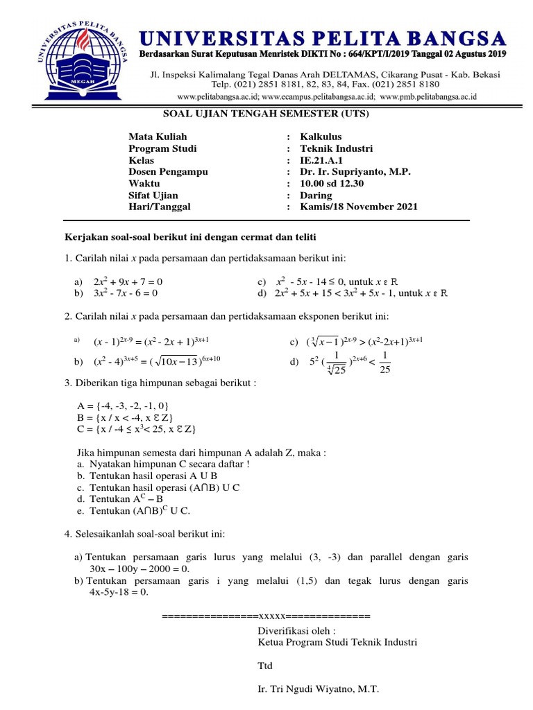Soal+UTS+Kalkulus+Kelas+IE.21.A.1 | PDF