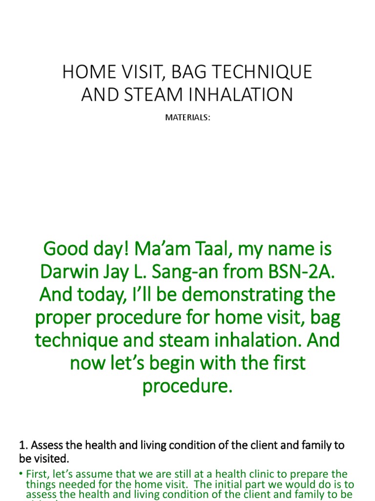 Home Visit Bag Technique and Steam Inhalation-Script | PDF | Birth ...