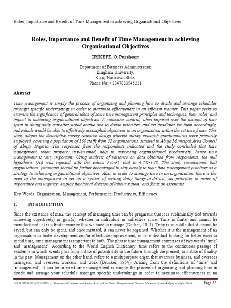 Roles, Importance and Benefit of Time Management in Achieving ...