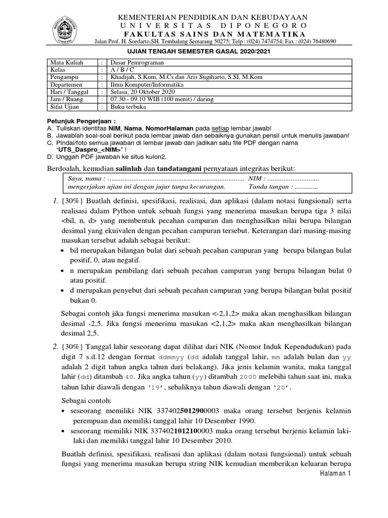 Soal Uts Daspro 2020-2021 | PDF