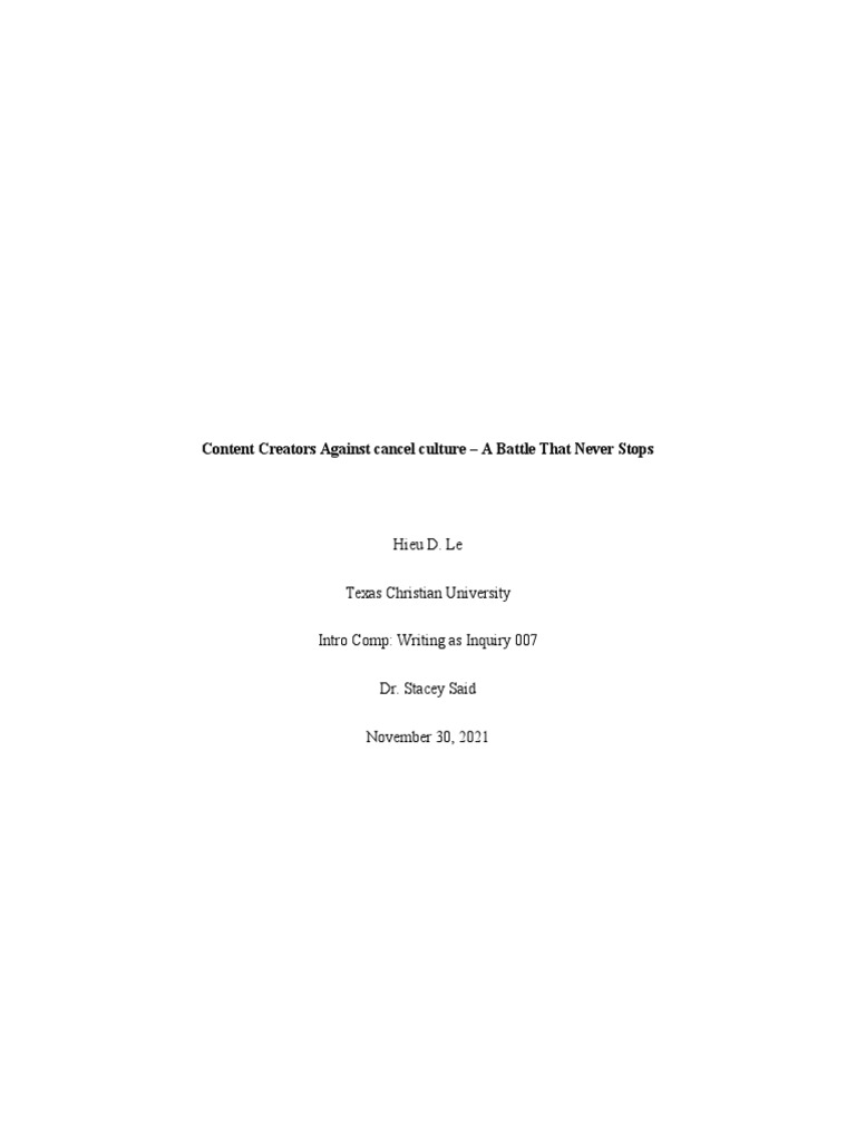 Impact of Cancel Culture on Creators | PDF | Social Media | Popular ...