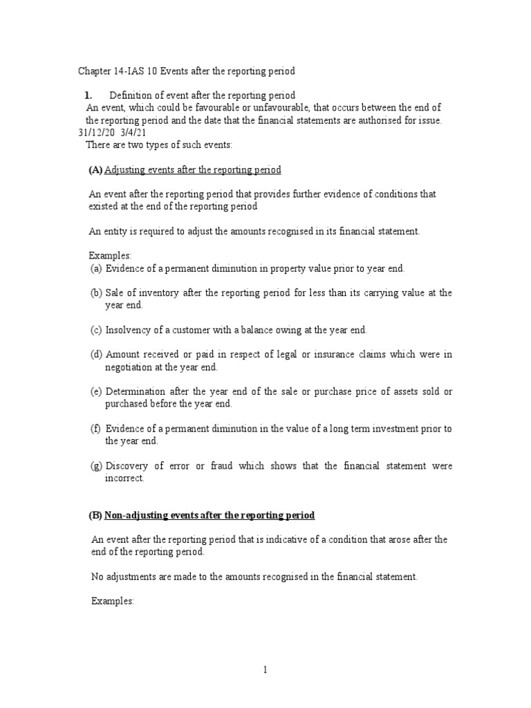 Chapter 14 Events After The Reporting Period | PDF | Financial ...