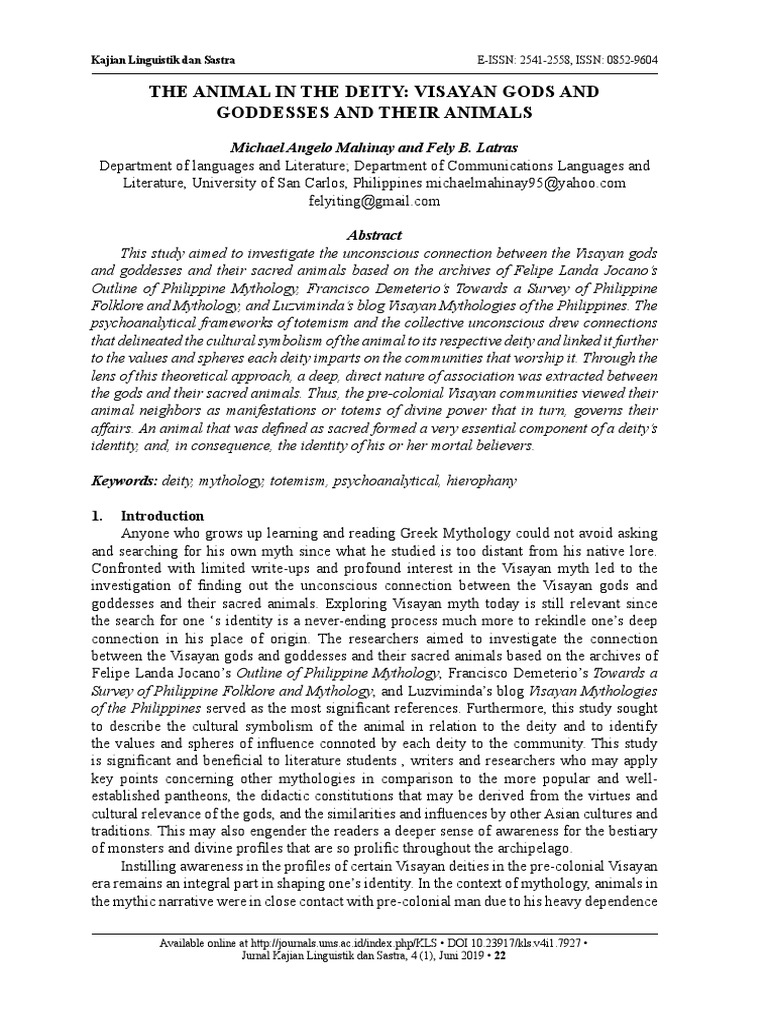 The Animal in The Deity: Visayan Gods and Goddesses and Their Animals ...