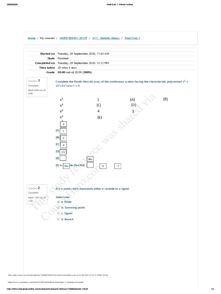 Final Quiz 1 Feedback Review | PDF | Discrete Mathematics | Graph Theory