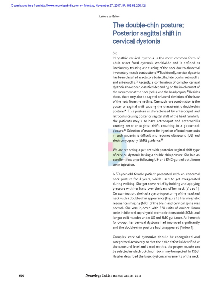 The Double Chin Posture: Posterior Sagittal Shift in Cervical Dystonia ...