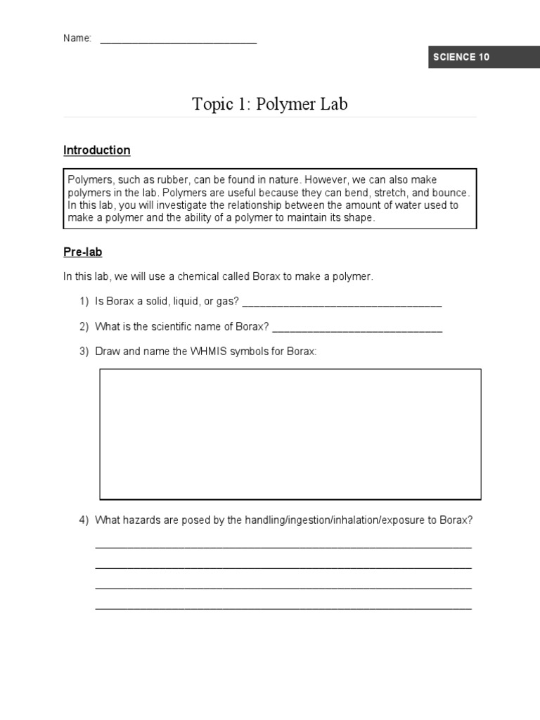 Topic 1 - Polymer Lab | PDF | Polymers | Water