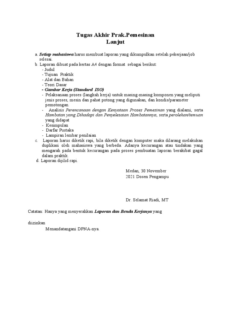 Laporan Akhir Praktek Pemesinan | PDF