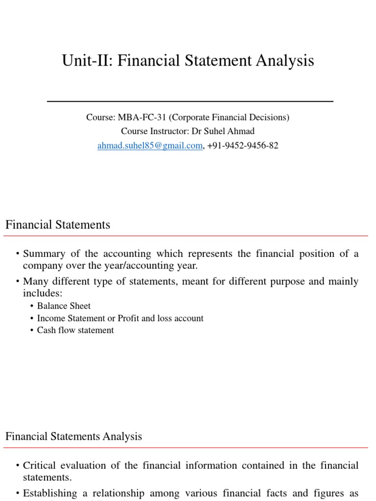 Unit - II - Analysis of Financial Statements | PDF | Balance Sheet ...