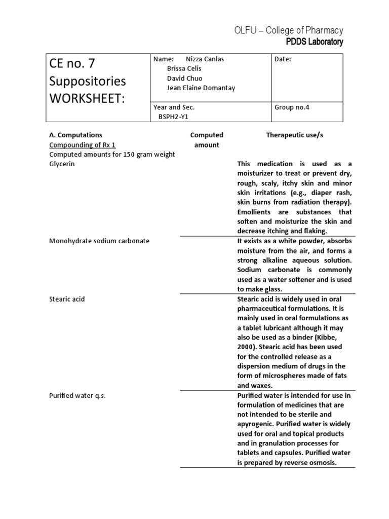 Worksheet No 7 | PDF | Tablet (Pharmacy) | Pharmaceutical Formulation