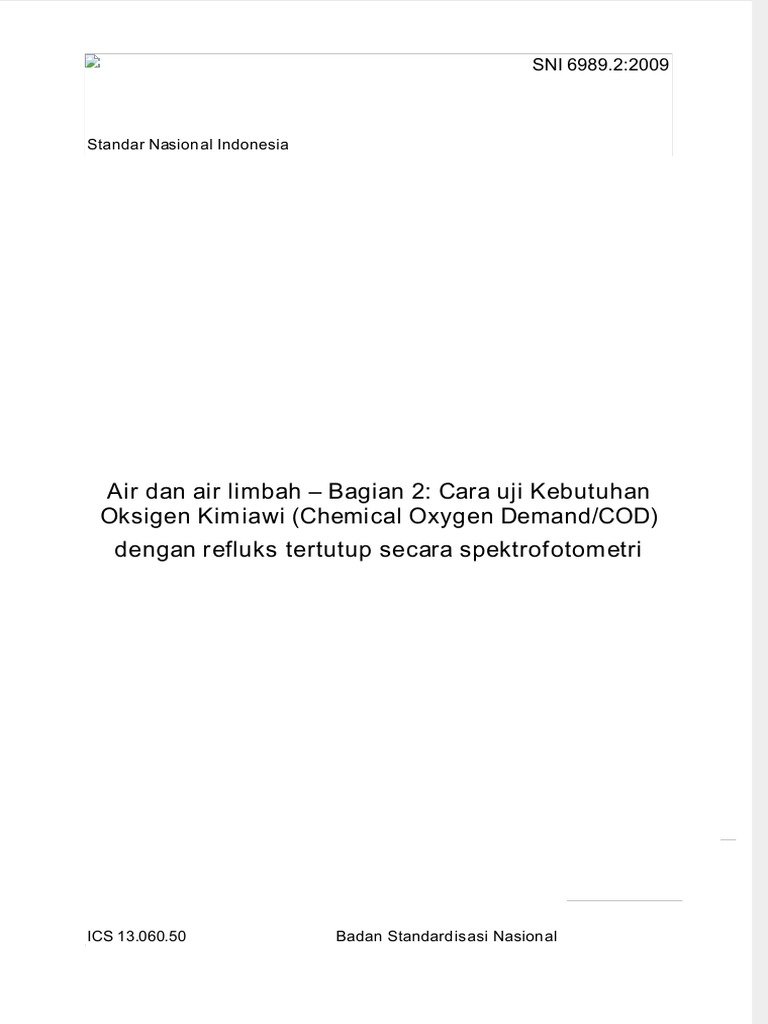Dokumen - Tips - Sni 698922009 Cara Uji Cod Refluk Tertutup Secara Spektrofotometri | PDF