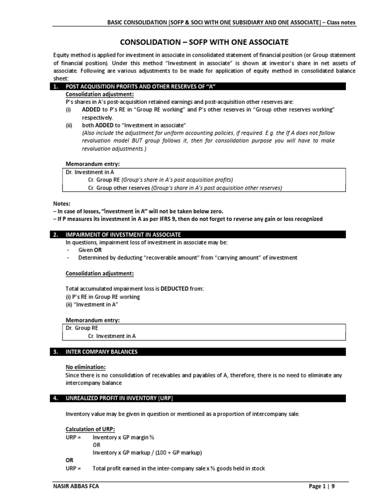 1 Associate (SOFP SOCI) - Class Notes | PDF | Consolidation (Business ...