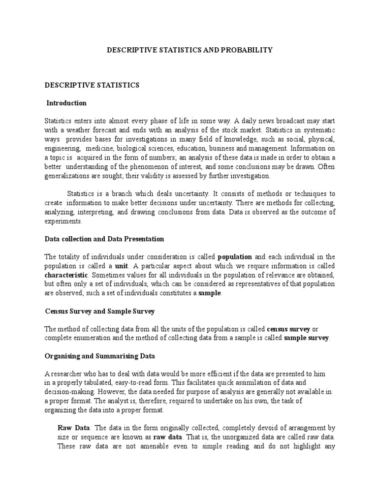 Descriptive Statistics & Probability | PDF | Mode (Statistics) | Median