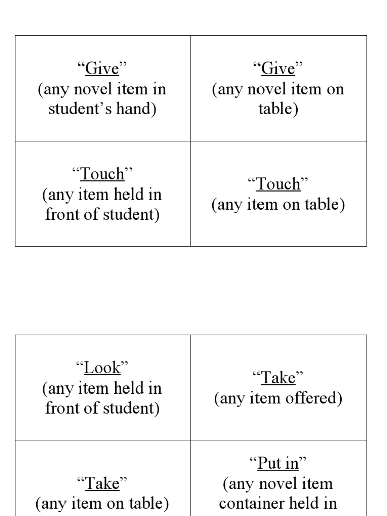 3x5 Receptive Instructions-Actions Template | PDF