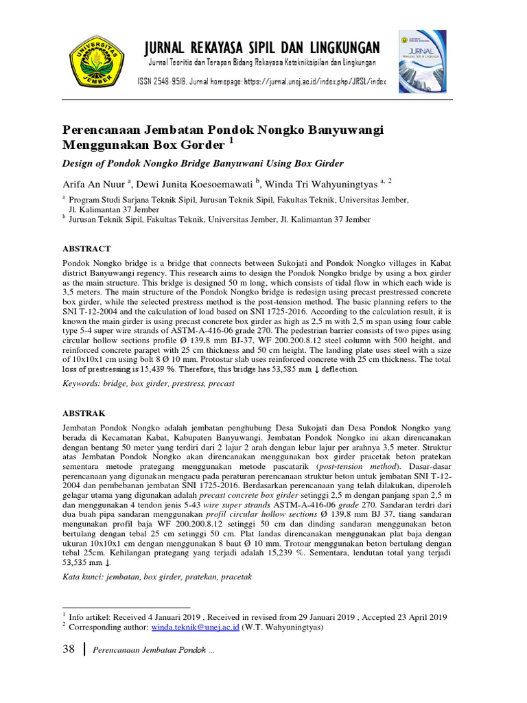 Perencanaan Jembatan Pondok Nongko Banyuwangi Menggunakan Box Gorder | PDF | Structural ...