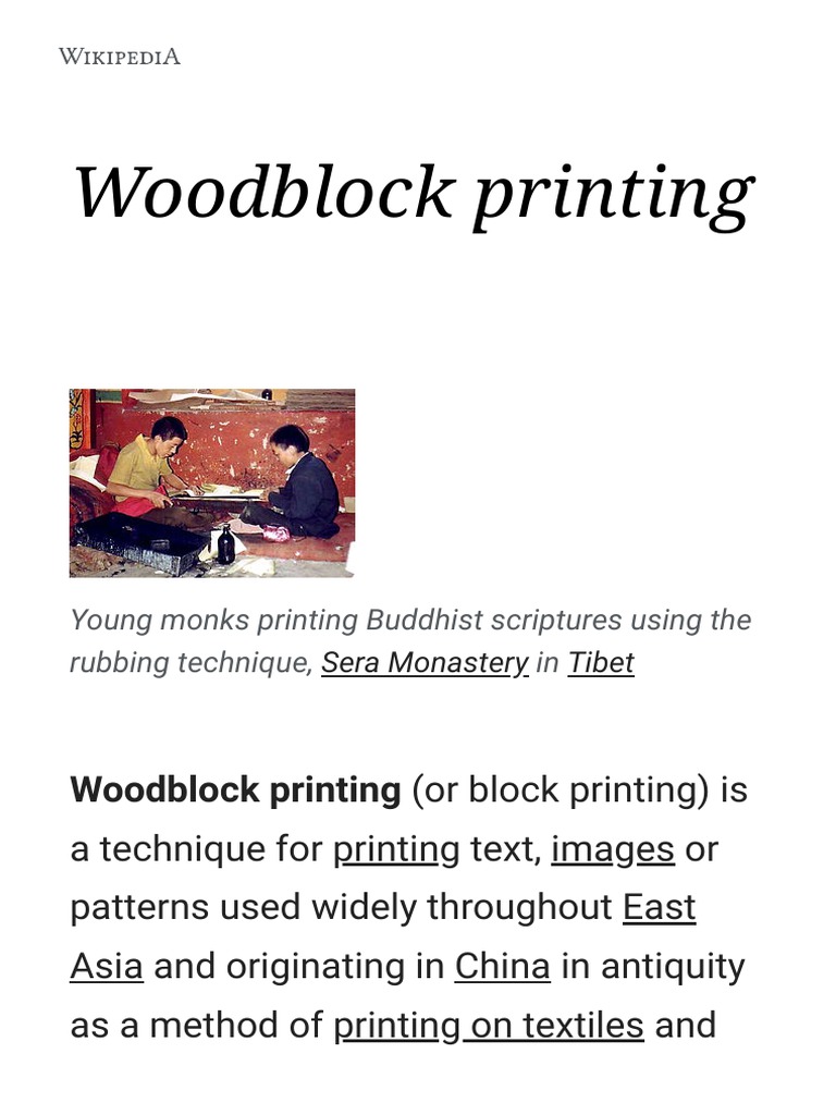 Woodblock Printing - Wikipedia | PDF | Printing | Woodcuts