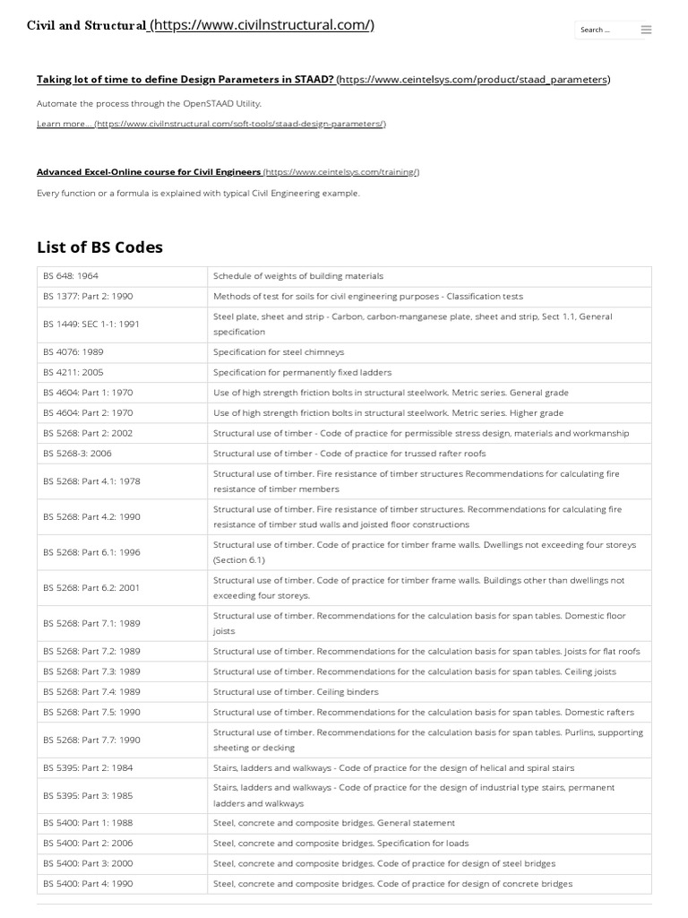 List of BS Codes - Civil and Structural | PDF | Stairs | Prestressed ...