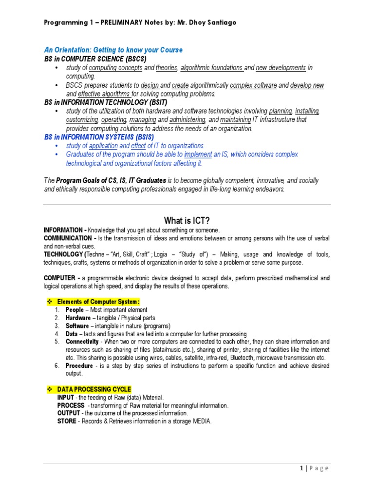 An Orientation: Getting To Know Your Course: Bs in Computer Science (BSCS) | PDF | Computer ...