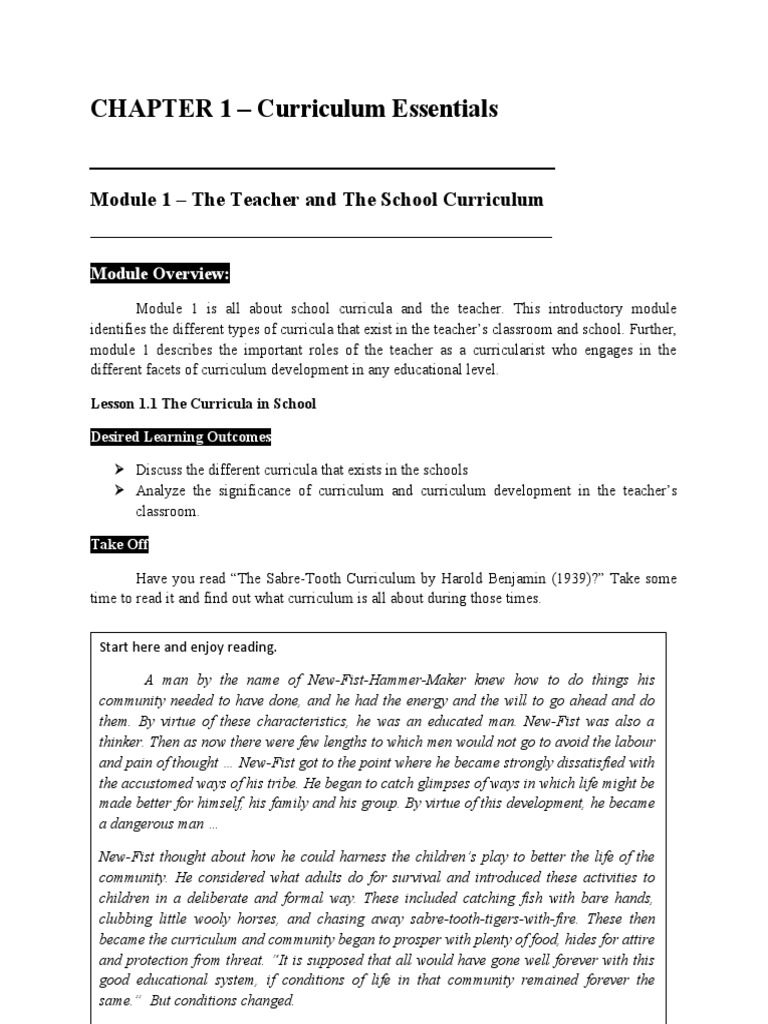 CHAPTER 1 - Curriculum Essentials | PDF | Curriculum | Learning