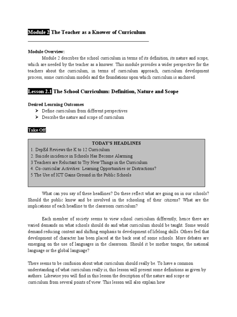 The Teacher As A Knower of Curriculum: - Module Overview | PDF ...
