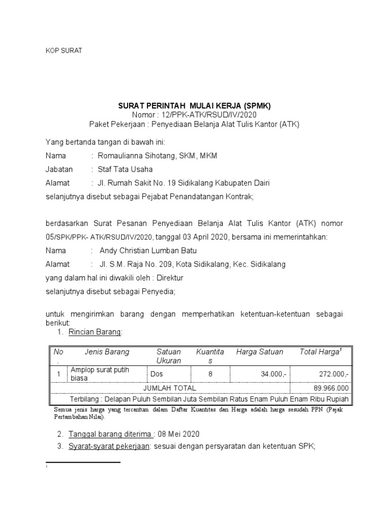 Contoh SPMK | PDF
