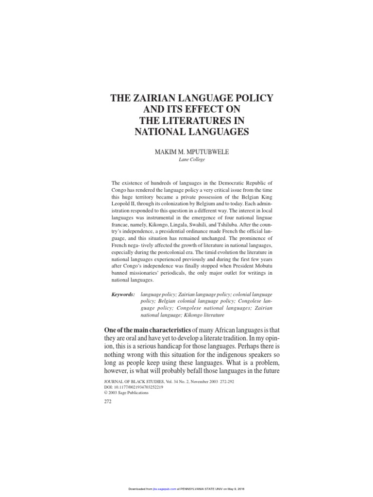 The Zairian Language Policy | PDF | Democratic Republic Of The Congo ...