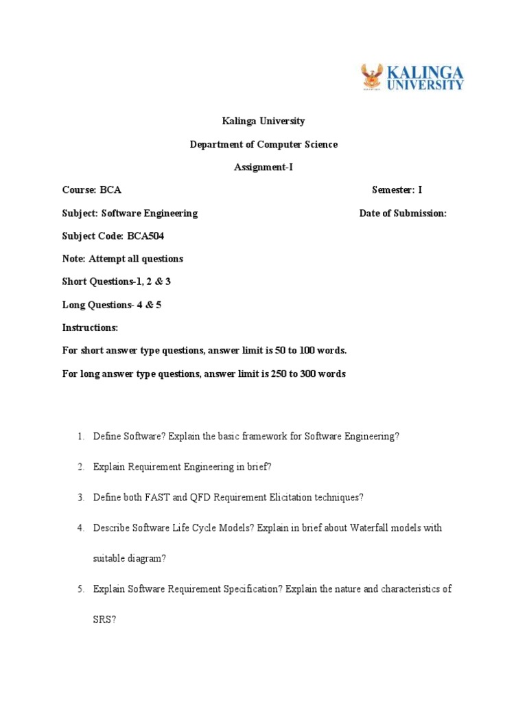 BCA 504 Software Engineering Assignment Unit 1 | PDF