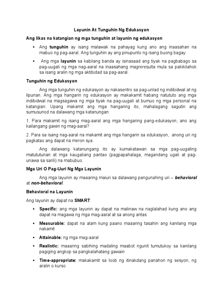 Layunin at Tunguhin NG Edukasyon Janice Mallorca Report | PDF