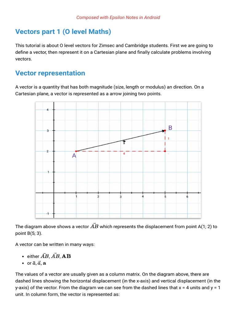 Vectors Part 1 (O Level Maths) : Composed With Epsilon Notes in Android ...