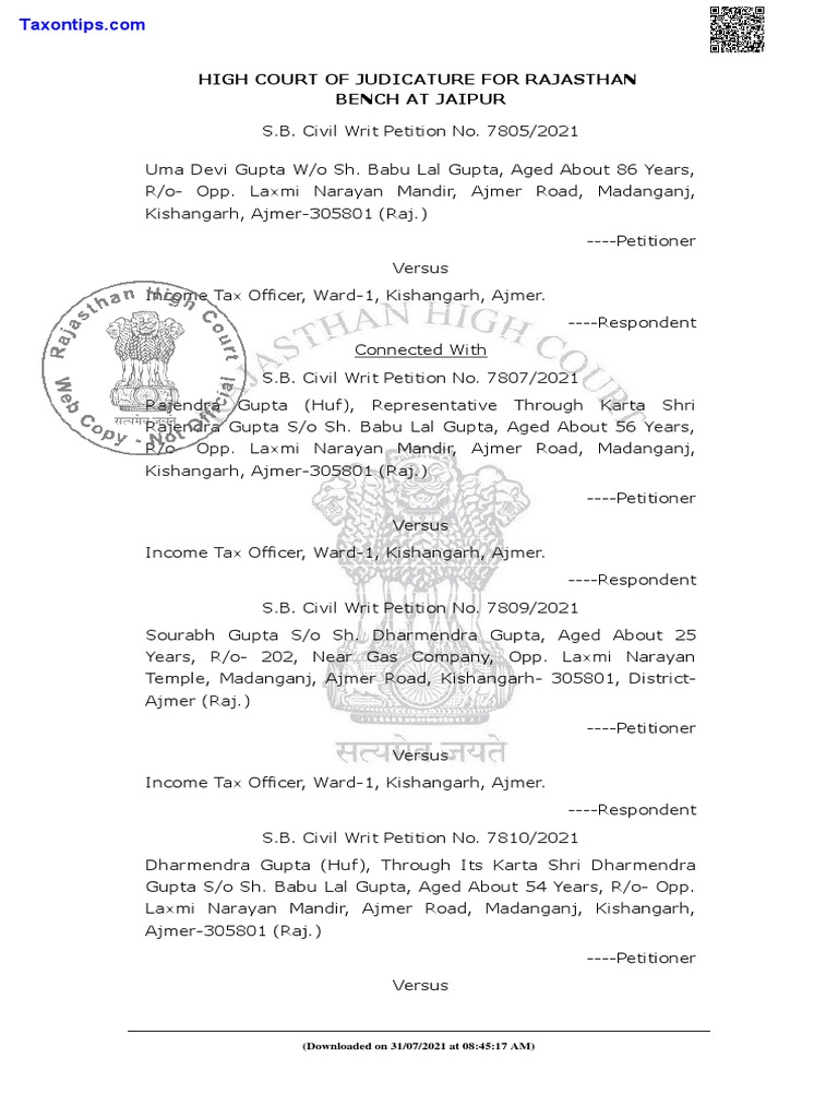 Rajasthan Judgment of High Court For 148 | PDF | Government | Public Law