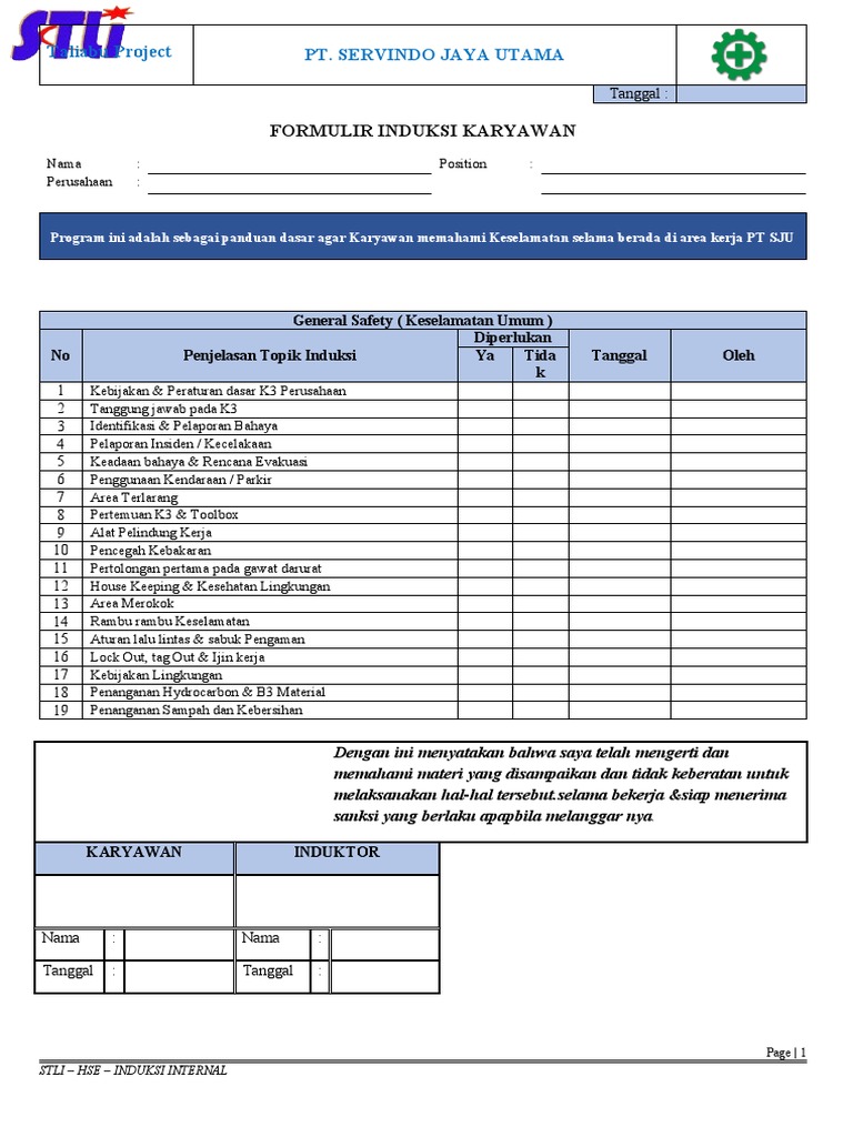 Form Induksi Karyawan Baru | PDF