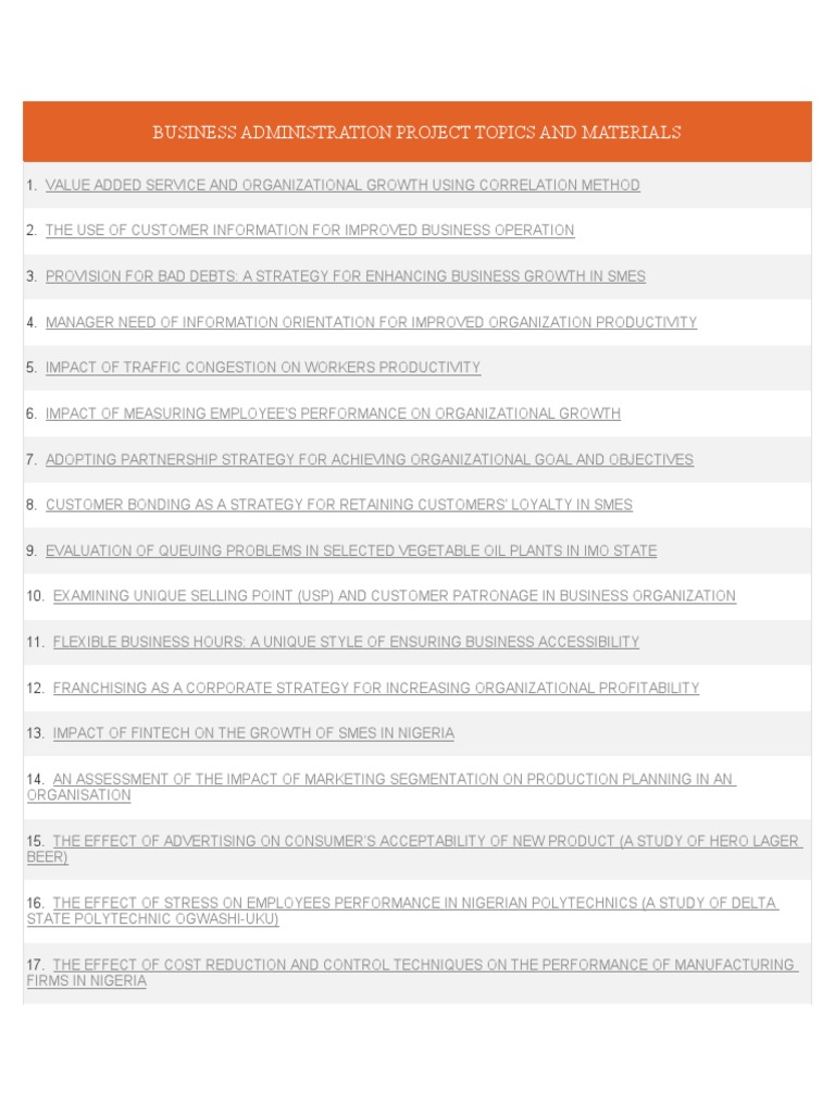 Business Administration Project Topics and Materials | Download Free ...