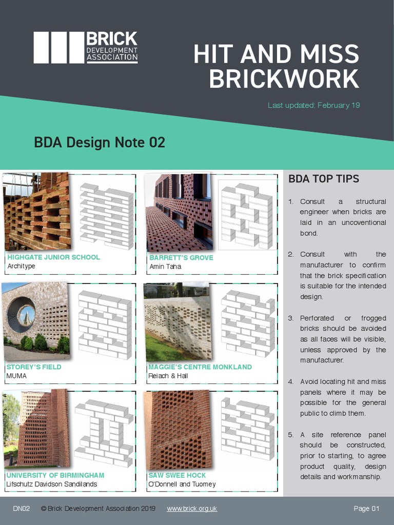 Hit and Miss Brickwork: BDA Design Note 02 | PDF | Brick | Civil ...