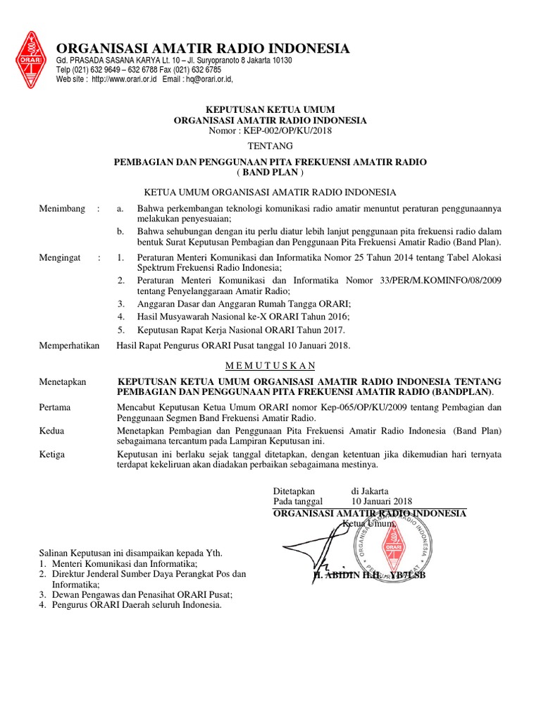 Band Plan ORARI 2018 Amatir Radio | PDF