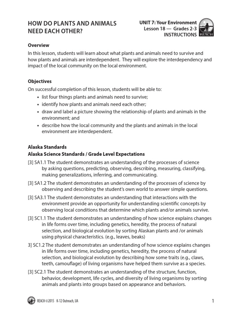 How Do Plants and Animals Need Each Other?: REACH ©2015 K-12 Outreach ...