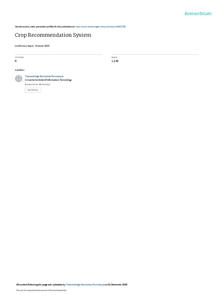 Crop Recommendation System | PDF | Agriculture | Machine Learning