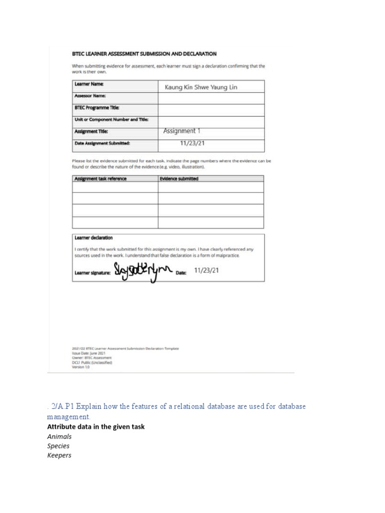 2/A.P1 Explain How The Features of A Relational Database Are Used For Database Management | PDF ...