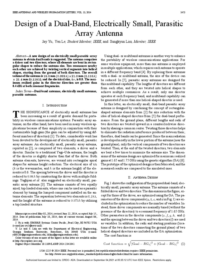 Design of A Dual-Band, Electrically Small, Parasitic Array Antenna ...