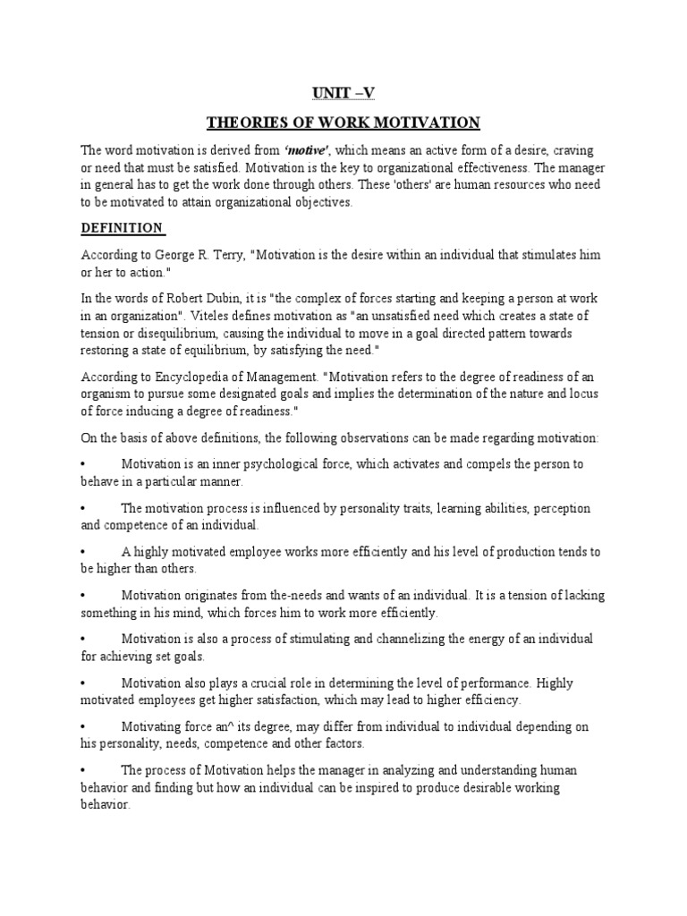 Unit 5 Motivation Theories | PDF | Motivation | Motivational