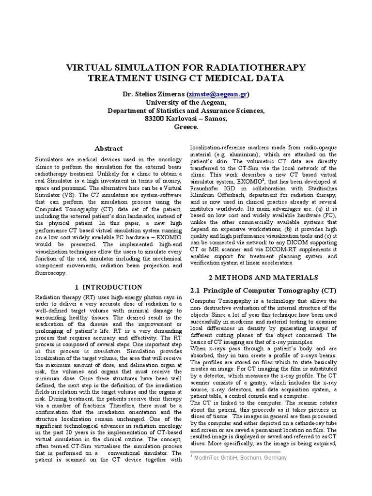 Virtual Simulation For Radiatiotherapy Treatment Using CT Medical Data ...