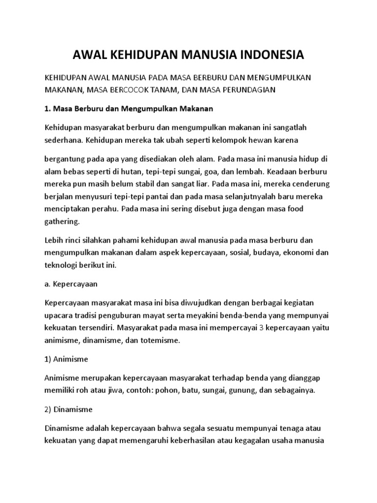 Awal Kehidupan Manusia Indonesia | PDF