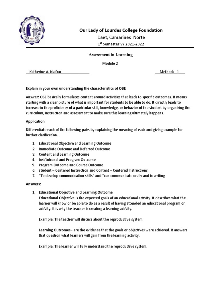 OBE Characteristics & Learning Outcomes | PDF | Communication | Learning