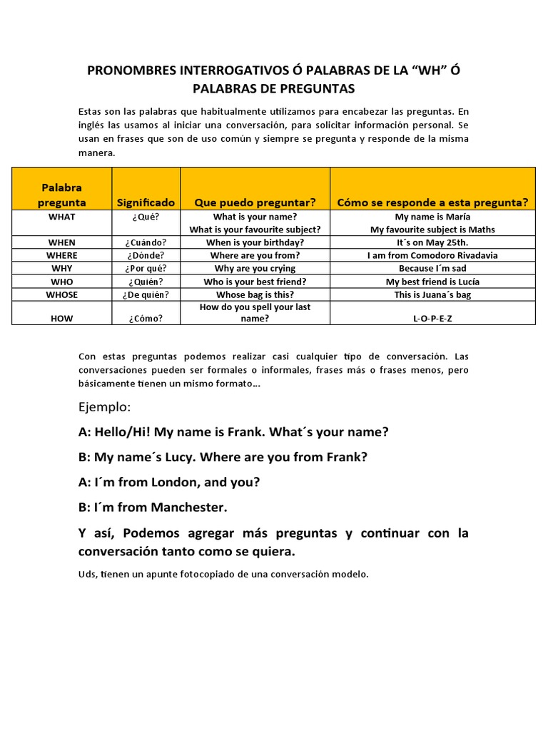 PRONOMBRES INTERROGATIVOS y DIALOGOS | PDF