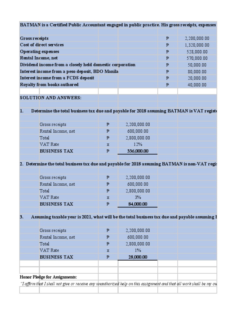 Assignment 4.2 VAT and non-VAT Registered Taxpayers Comparative ...