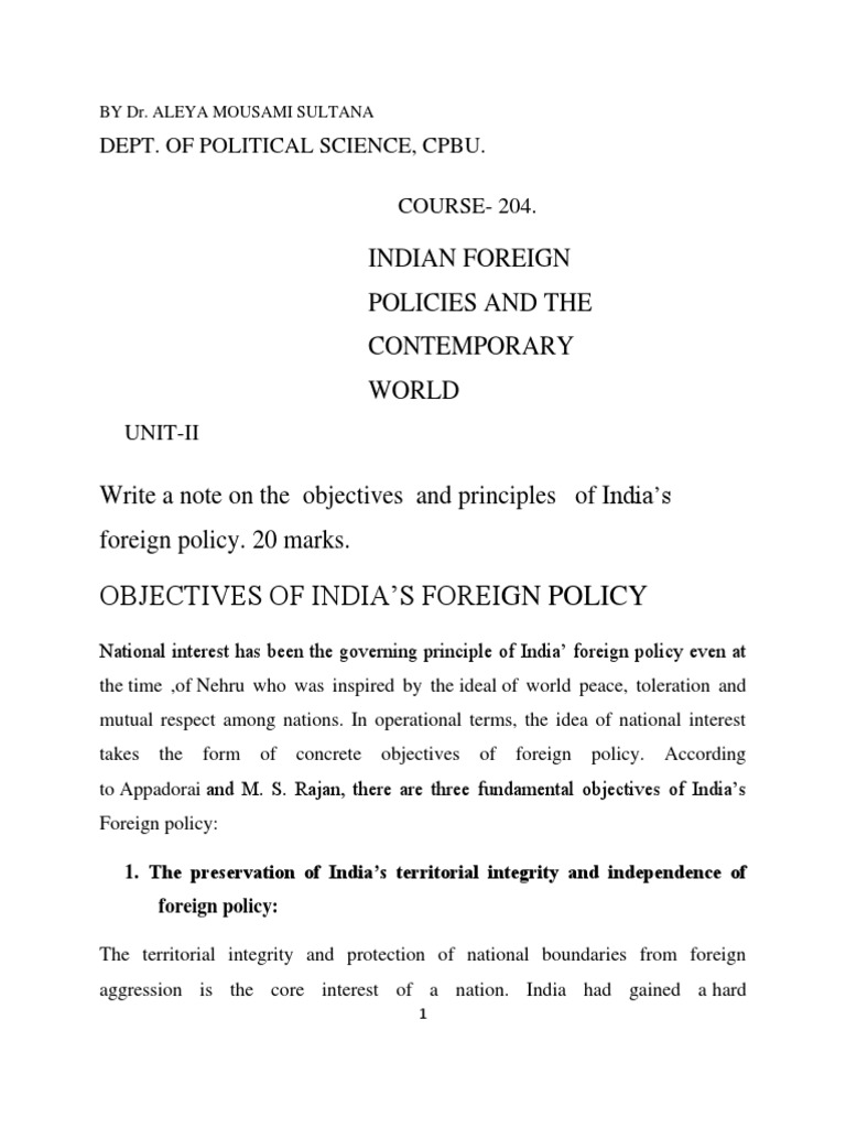 Objectives of India's Foreign Policy | PDF | Non Aligned Movement ...