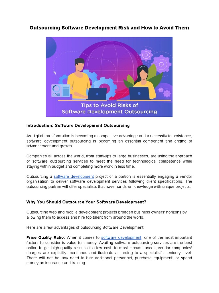 Outsourcing Software Development Risk and How To Avoid Them | PDF ...
