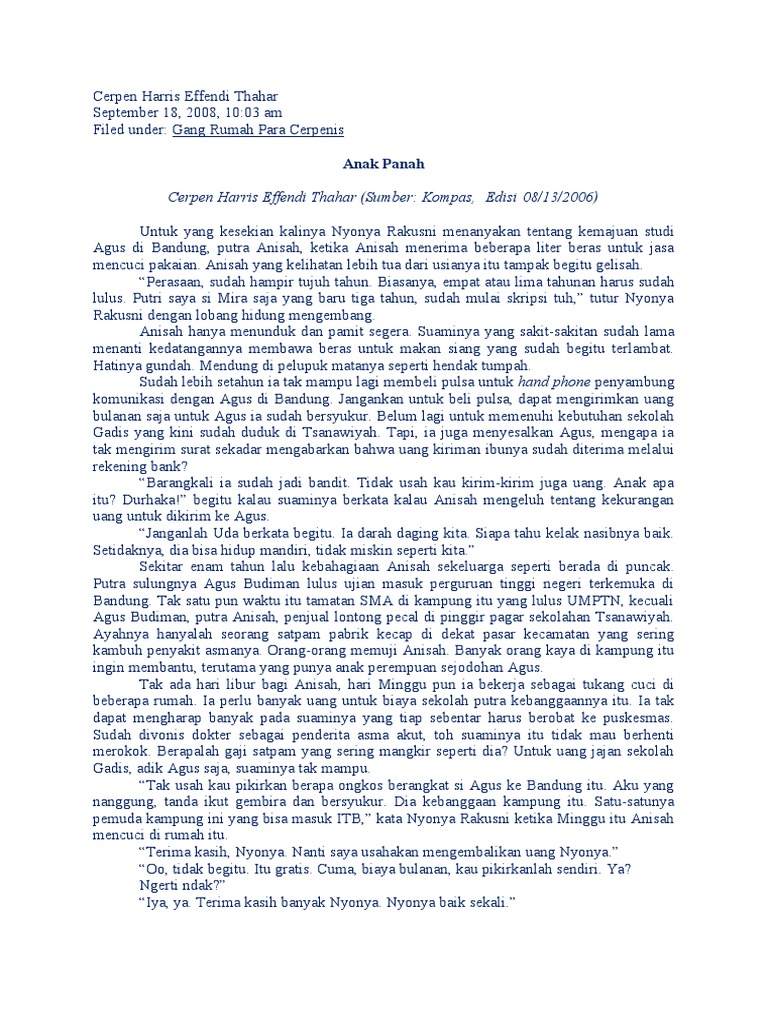 Cerpen Harris Effendi (Anak Panah) | PDF | Puisi