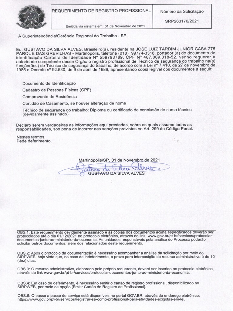 Requerimento de Registro (Assinado) | PDF