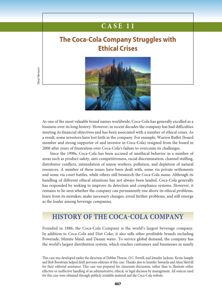 The Coca-Cola Company Struggles With Ethical Crises: Case 11 | PDF ...